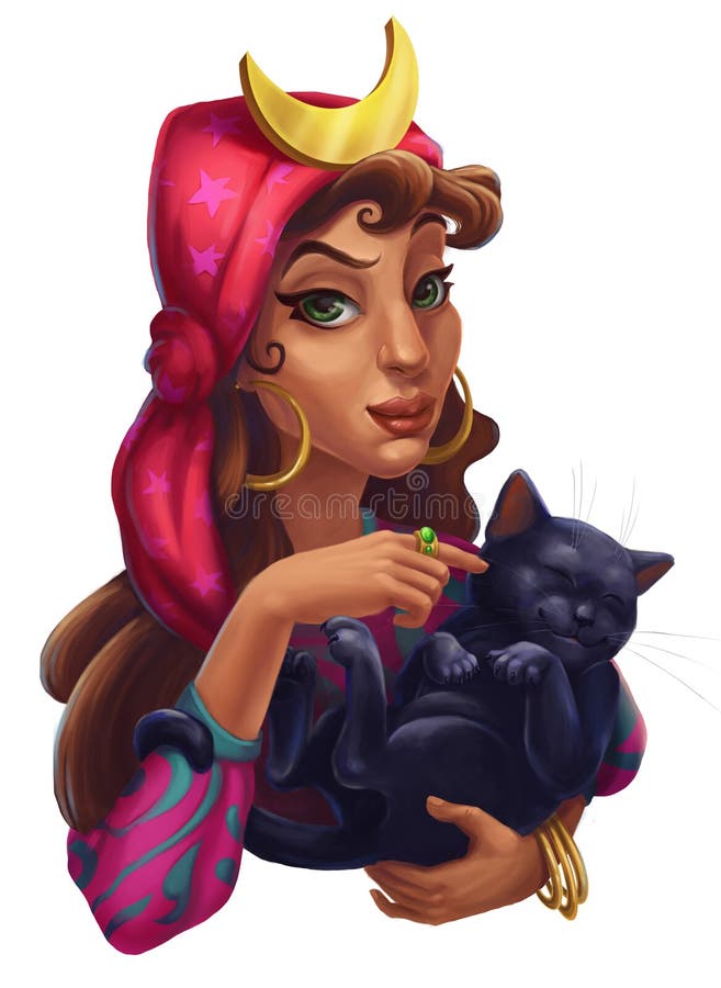 Mujer Gitana Con Danza De La Pandereta, Personaje De Dibujos Animados ...