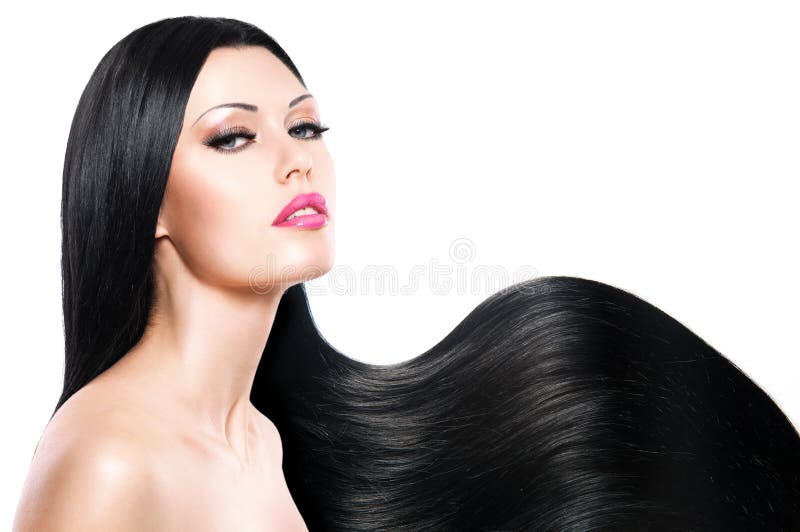 Mujer Hermosa Con El Pelo Negro Largo Foto de archivo - Imagen de ...