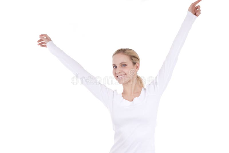 Mujer Joven Con Los Brazos Levantados Foto de archivo - Imagen de ...