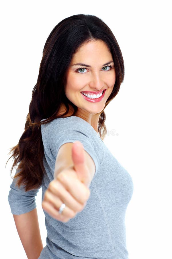 Mujer Joven Feliz Sonriente Que Muestra Los Pulgares Para Arriba ...