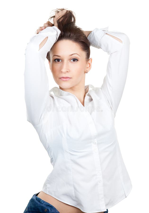 Mujer Joven Hermosa Con Los Brazos Levantados Foto de archivo - Imagen ...