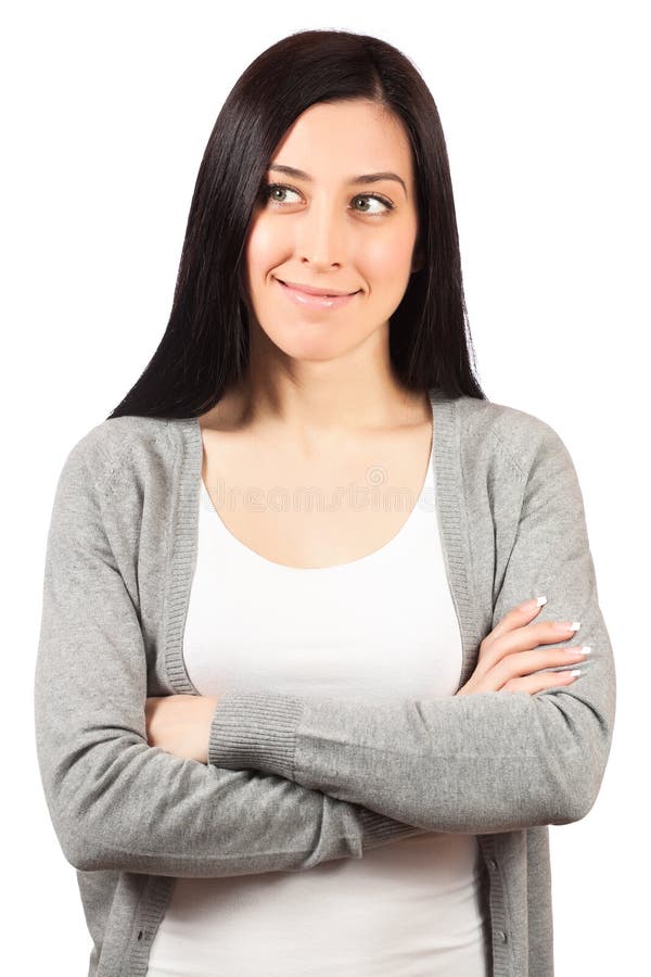 Mujer Joven Que Se Coloca Con Las Manos Dobladas Imagen De Archivo