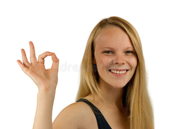 Mujer Joven Que Hace Gesto ACEPTABLE Imagen de archivo - Imagen de ...