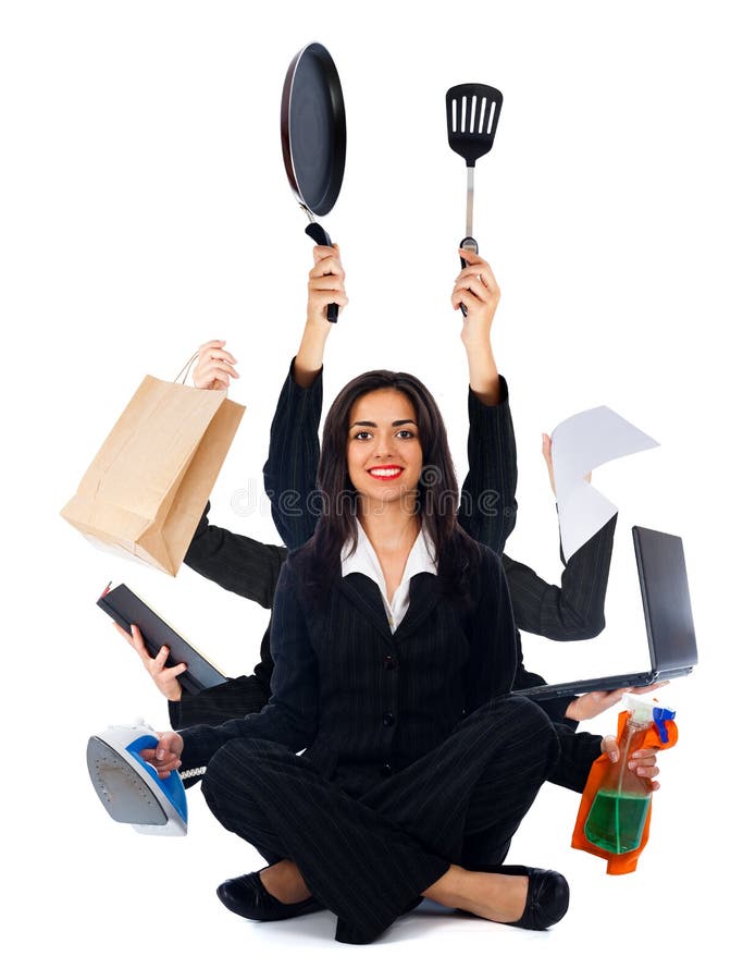 Mujer De Multitask Madre, Empresaria Con El Bebé, Un Más Viejo Niño ...