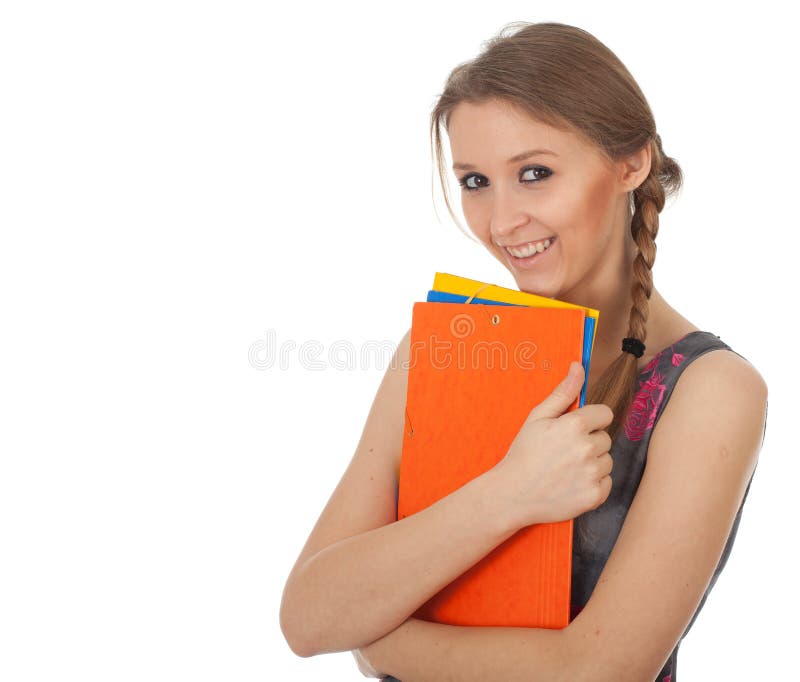 Mujer Sonriente Del Estudiante Foto de archivo - Imagen de cuaderno ...