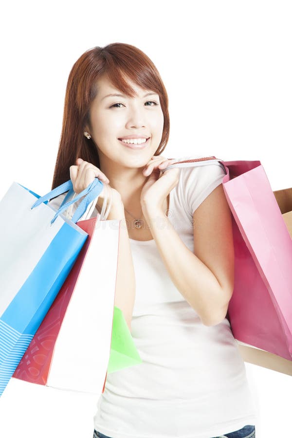 Mujer Sonriente Feliz De Las Compras Foto de archivo - Imagen de ...
