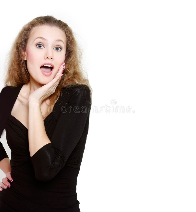 Mujer Sorprendida Joven Sobre Blanco Foto de archivo - Imagen de alegre ...