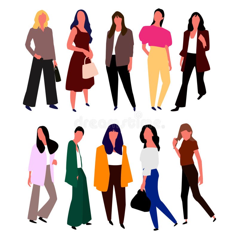 Mujeres Jovenes Hermosas En Ropa De La Moda Vector Ilustración del ...