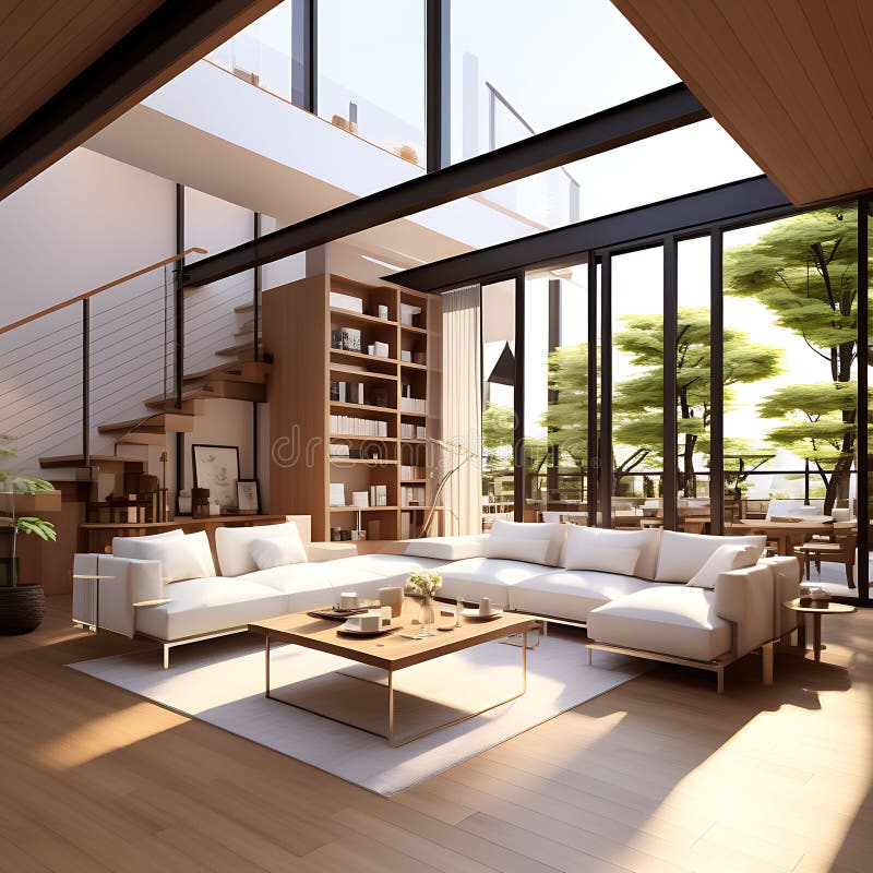 Muji-inspired Tranquility: Isometric View of Living Room in Open ...