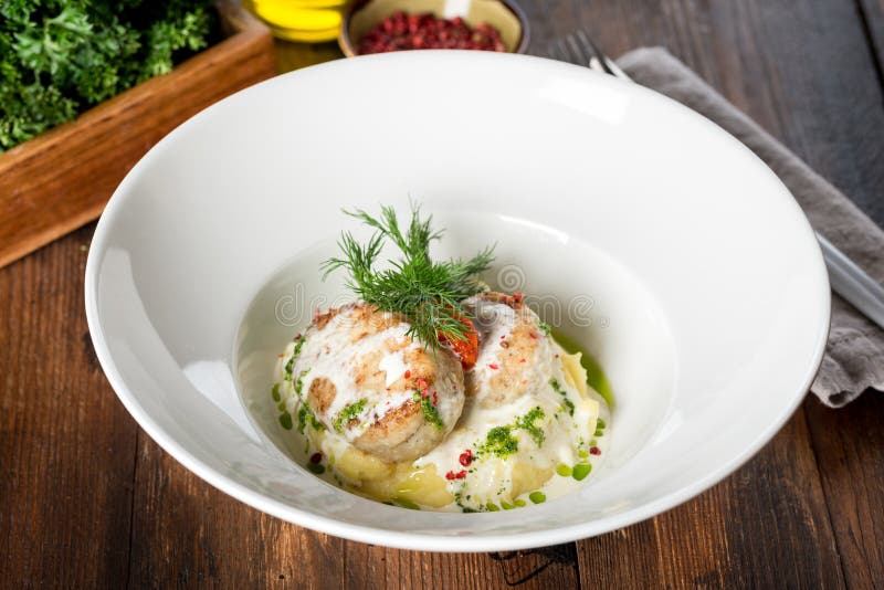 Muksun Cutlets Served in a White Plate Stock Photo - Image of meal ...