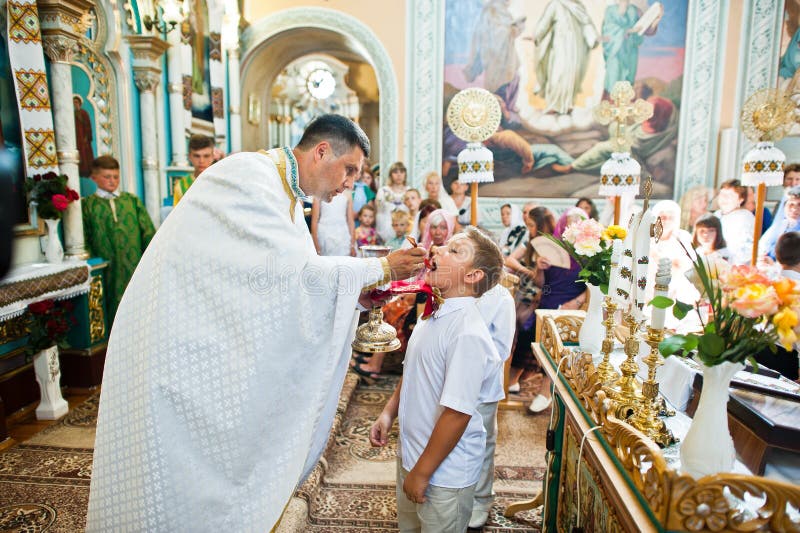 Mukyluntsi , Ukraine - 26 June, 2016: First Holy Communion. Editorial ...