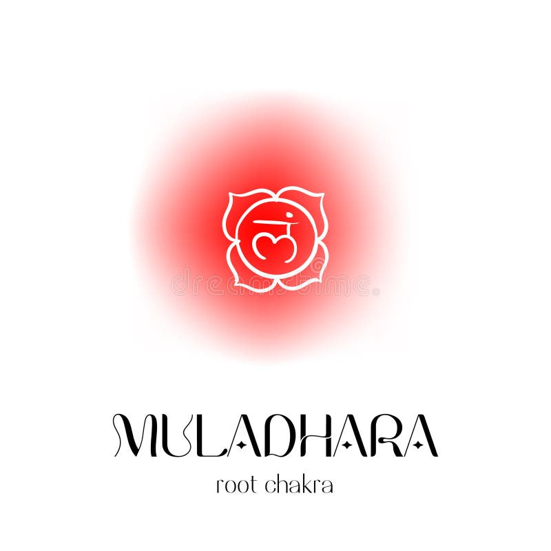 Muladhara Root Chakra Symbol with Red Energy Glow and Sanskrit Script Stock Illustration ...