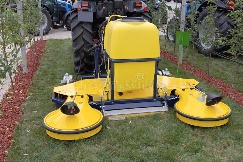 Mulching Machine with Two Swing Disc and Sprayer Tank in Orchard Stock ...