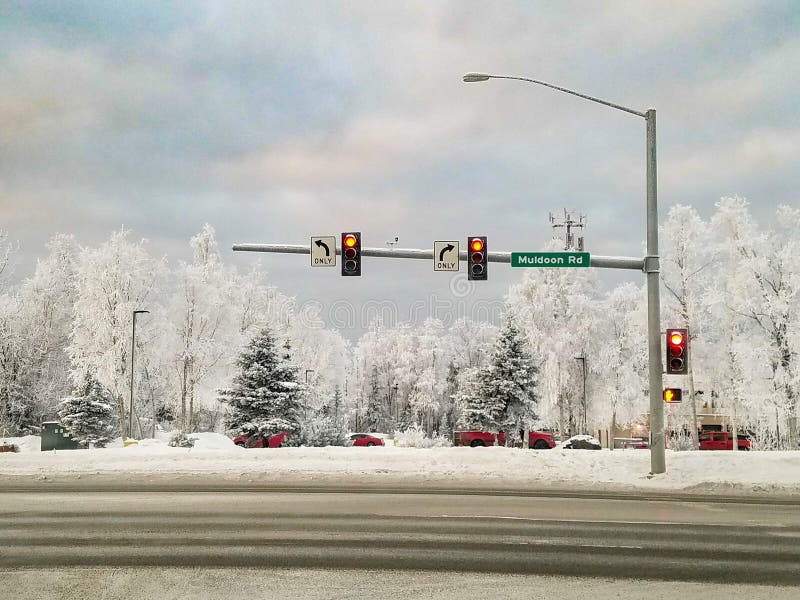 Muldoon Road Alaska Winter stock photo. Image of background - 95014066