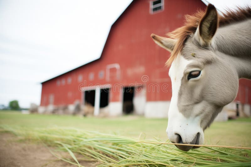 Mule Chewing Grass, Barn and Silo in View Stock Illustration ...