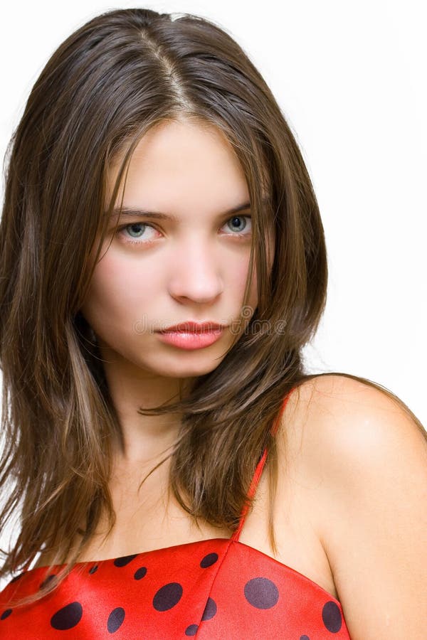 Mulher Bonita No Vestido Vermelho Isolado No Branco Imagem De Stock