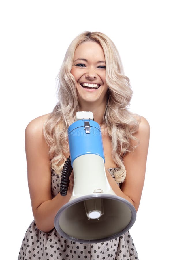 Mulher com megafone foto de stock. Imagem de vista, gritar - 22940356
