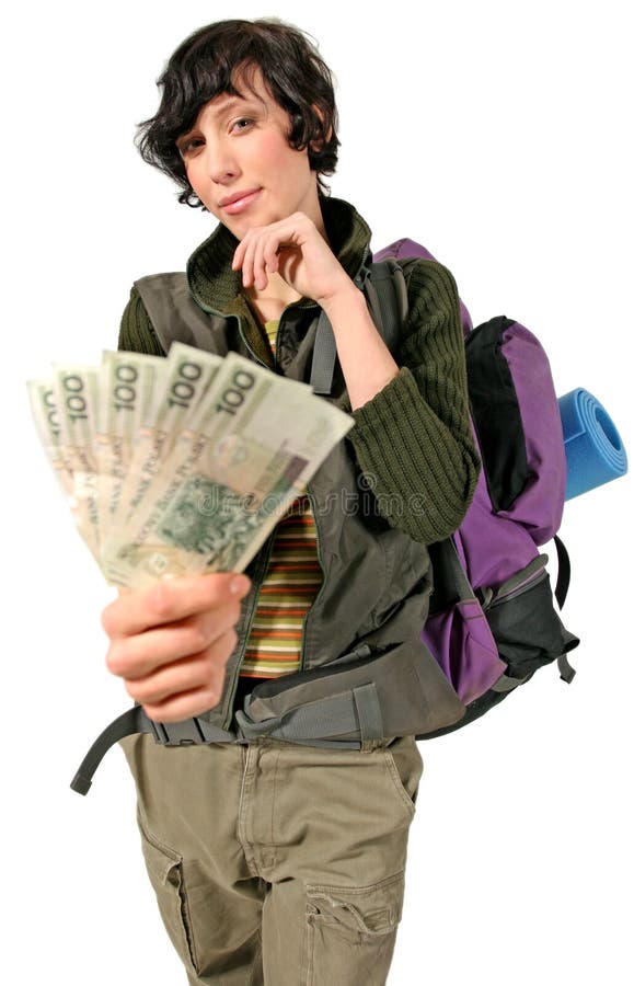 Mulher Com Cursos Da Trouxa Na Costa De Mar Foto de Stock - Imagem de ...