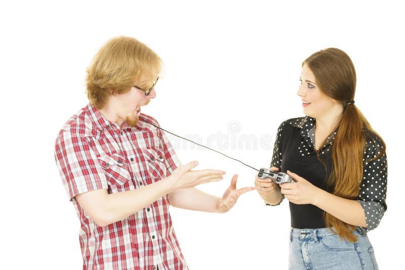 Mulher Controlando O Homem Usando O Teclado De Jogos Imagem de Stock ... Mulher Controlando O Homem Usando O Teclado De Jogos Imagem de Stock ...