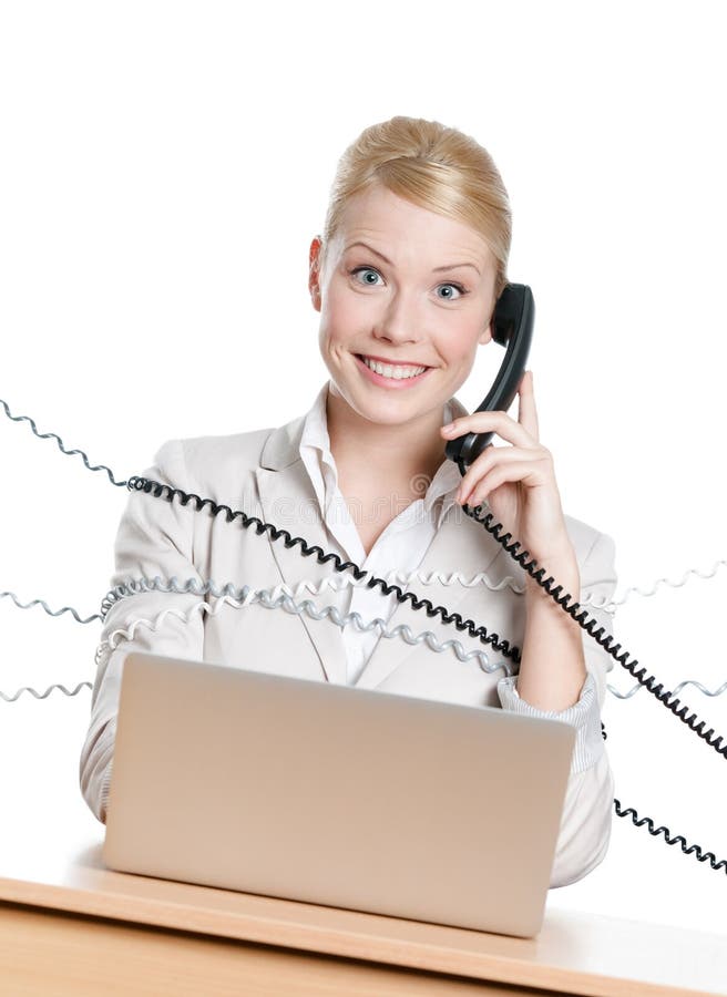 Mulher De Negócios Amarrada Com Cabo De Telefone Foto de Stock - Imagem ...