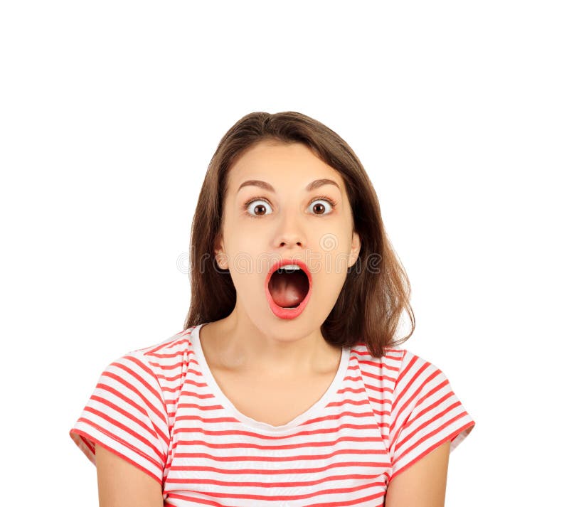 Mulher Nova Surpreendida Menina Emocional Isolada No Fundo Branco ... Mulher Nova Surpreendida Menina Emocional Isolada No Fundo Branco ...