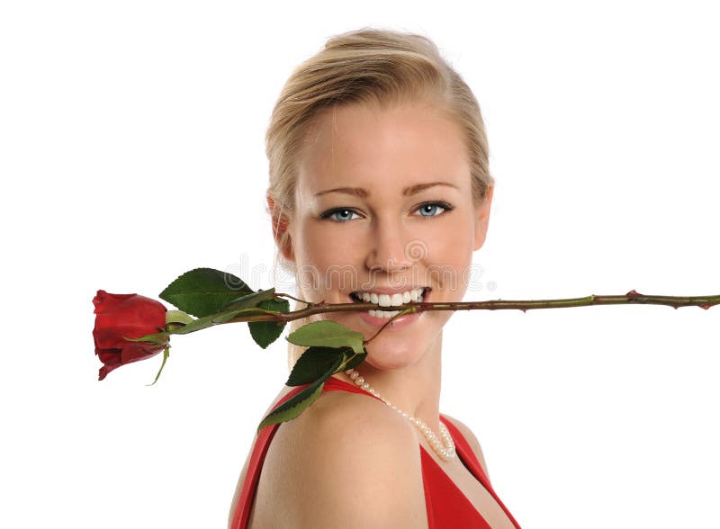 Mulher Nova Com a Rosa Na Boca Foto de Stock - Imagem de bonito, loira ...