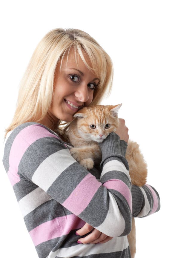 Mulher Nova Com Um Gatinho. Imagem de Stock - Imagem de pele, amizade ...