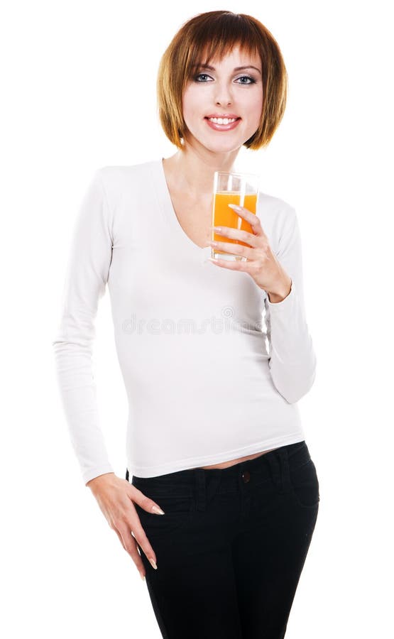 Mulher Nova Encantadora Com Um Vidro Do Suco Fresco Foto de Stock ... Mulher Nova Encantadora Com Um Vidro Do Suco Fresco Foto de Stock ...