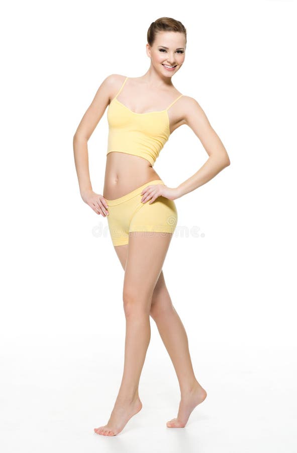 Mulher Nova Feliz Com Corpo Magro Perfeito Foto De Stock Imagem De
