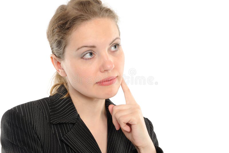 Mulher nova refletindo foto de stock. Imagem de curiosidade - 17827914