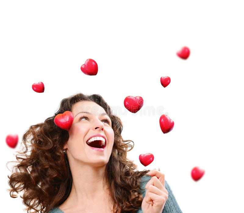 Mulher Que Trava Valentine Hearts Foto de Stock - Imagem de ...