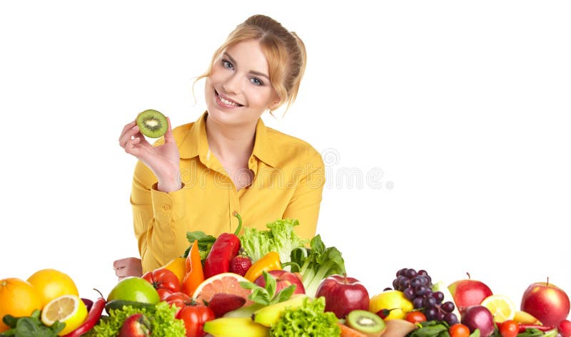 Mulher Saudável Nova Com Frutas E Legumes Foto de Stock - Imagem de ...