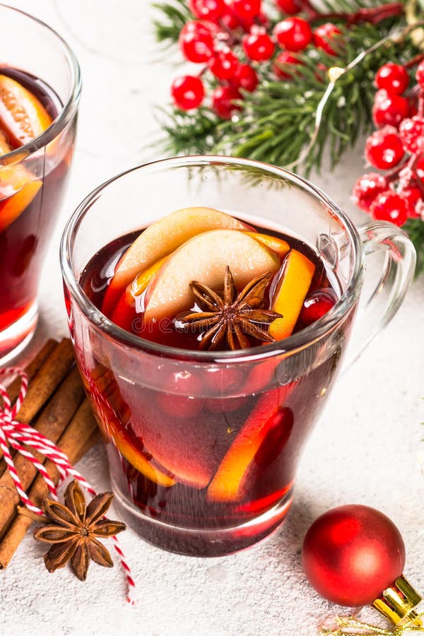 Mulled Wine with Christmas Decorations on White. Stock Image - Image of ...