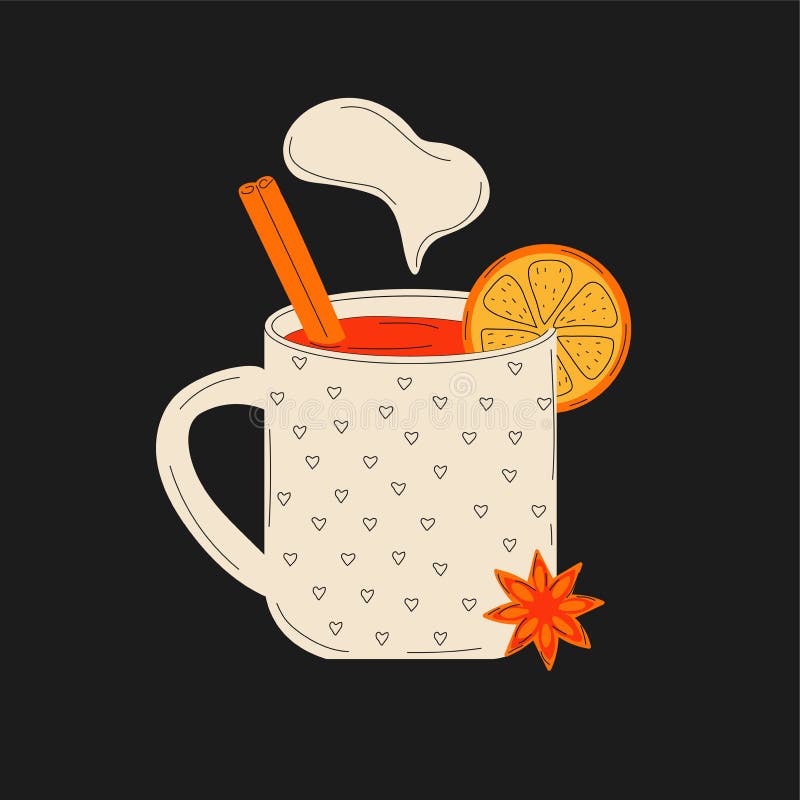 Mulled Wine in a Cup. Mulled Wine with Cinnamon.Vector in Cartoon Style ...