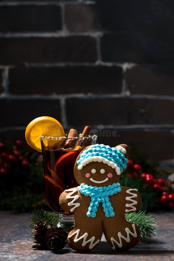 Mulled Wine and Gingerbread Man, Vertical Stock Image - Image of ...