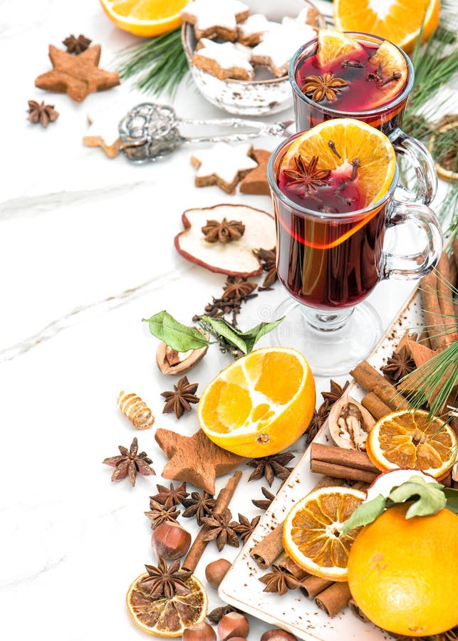 Mulled Wine Hot Red Punch Christmas Table Decoration Stock Image ...