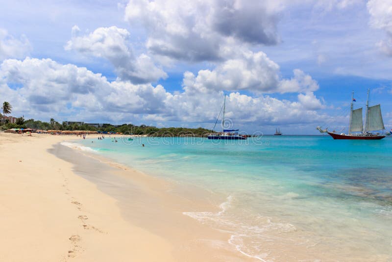 Mullet Bay Beach in St. Maarten Stock Photo - Image of maho, netherland ...