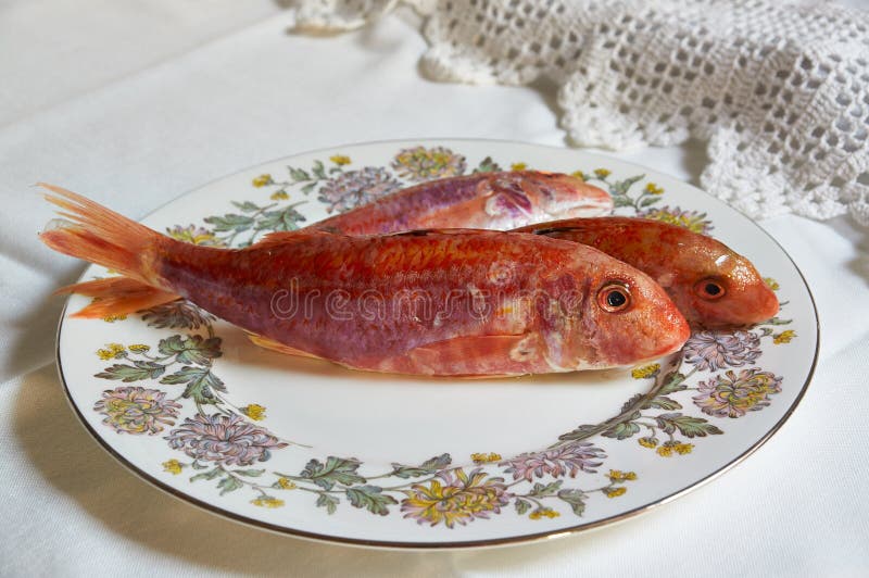 Mullet Fresh Fish of Mediterranean Cooking on the Tables Stock Photo ...