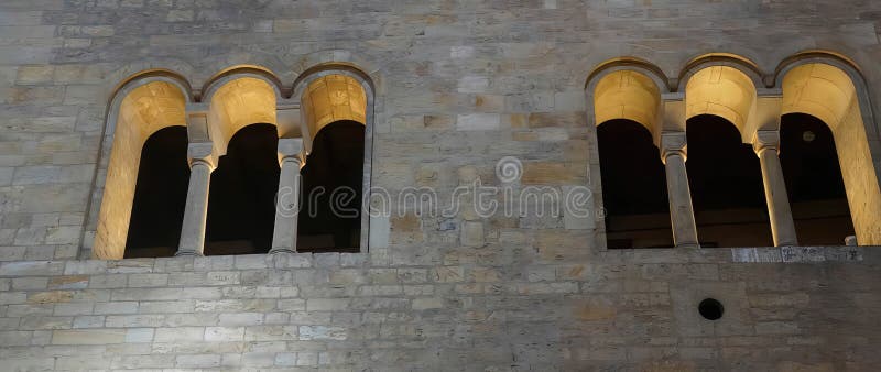 Mullioned Windows of Romanesque St George Basilica Stock Photo - Image ...