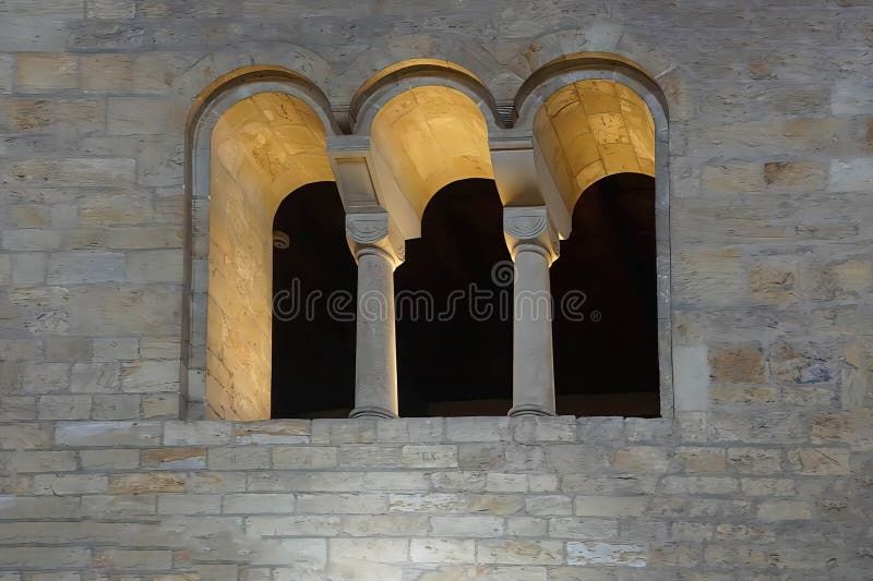 Mullioned Windows of Romanesque St George Basilica Stock Image - Image ...