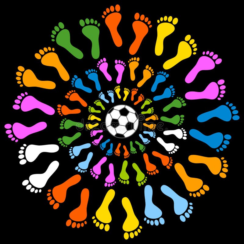 Mullticolored Feet and Soccer Ball Stock Vector - Illustration of unity ...