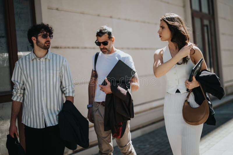 Diverse Team of Professionals in Casual Business Attire Walking and ...