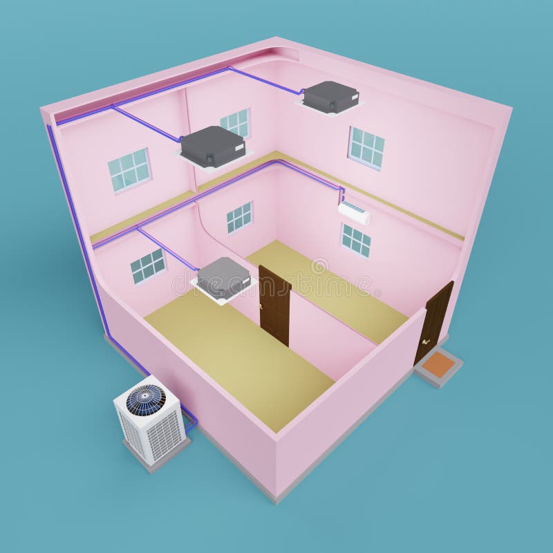 Multi Air Conditioning System Different Indoor Units Pink Building 3d ...