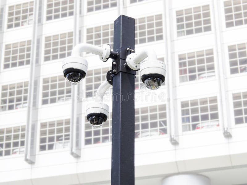Multi-angle CCTV System Mounted on Post Stock Photo - Image of ...
