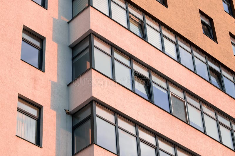 Multi Apartment Living Building External Wall Side with Perspective ...