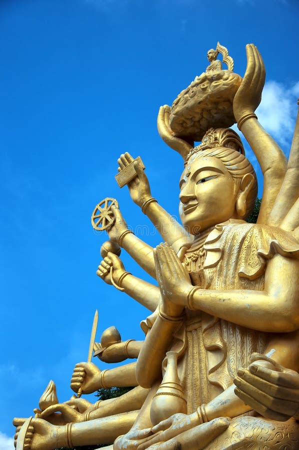 Golden Buddha with Many Arms Stock Image - Image of decoration, belief ...