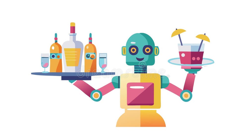 Multi-Armed Robot Serving Multiple Drinks, Vector Design Generative AI ...