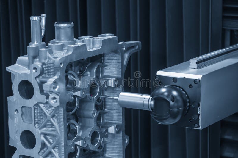The Multi-axis CMM Machine Checking the Aluminum Cylinder Head Parts ...