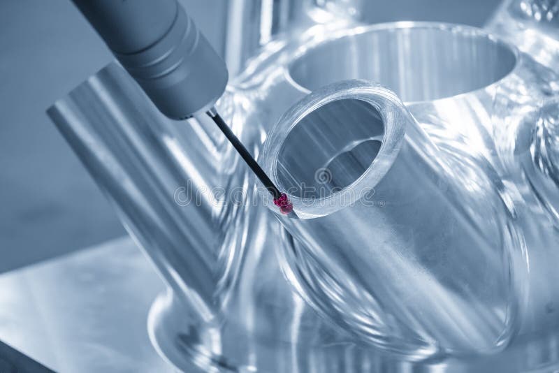 The Multi-axis CMM Machine Measuring the Sample Parts of Aluminium ...
