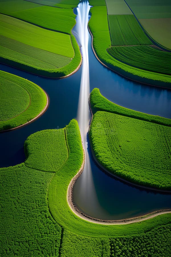 A Multi-branched River Running between Green Fields. Stock Illustration ...